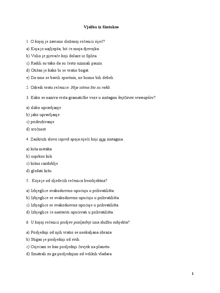 Vježba Iz Sintakse | PDF