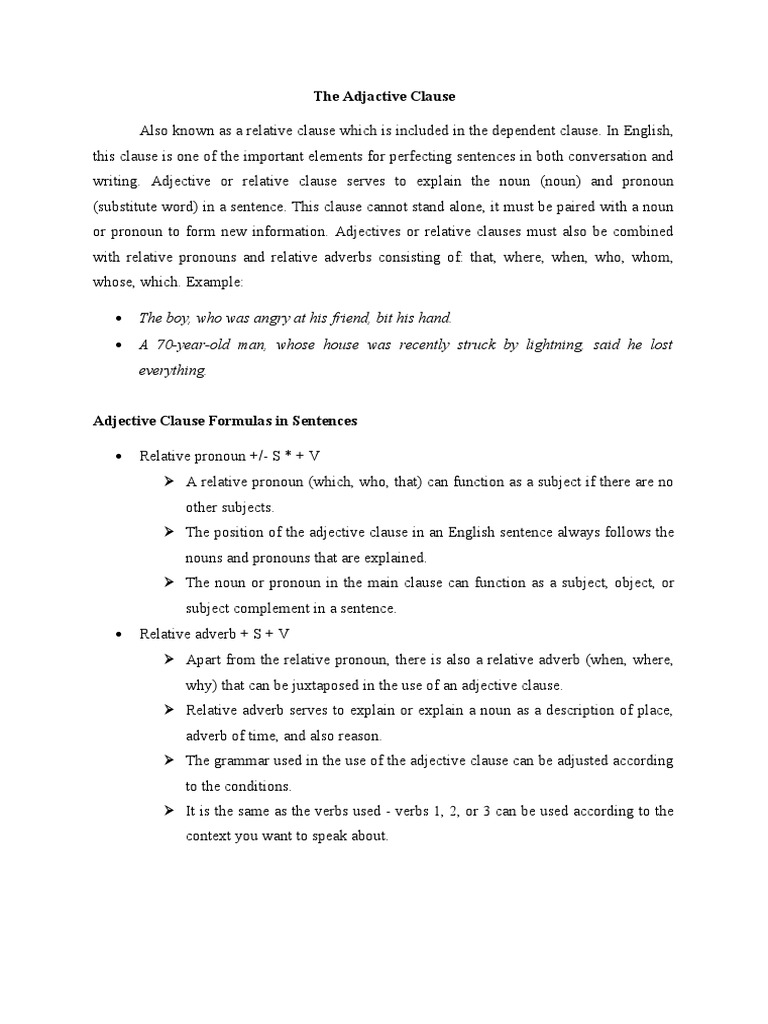 A Comprehensive Guide to Adjective Clauses: Their Structure, Function ...