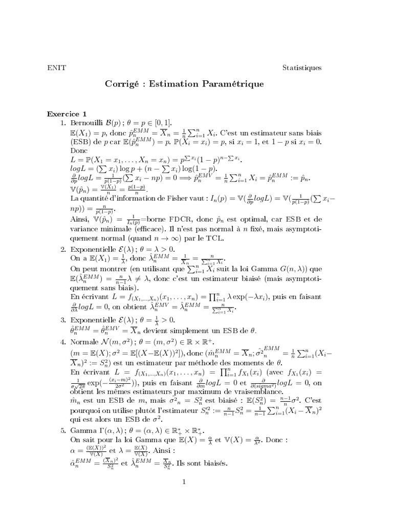 Corrigé: Estimation Paramétrique | PDF | Estimateur (statistique) | Économétrie