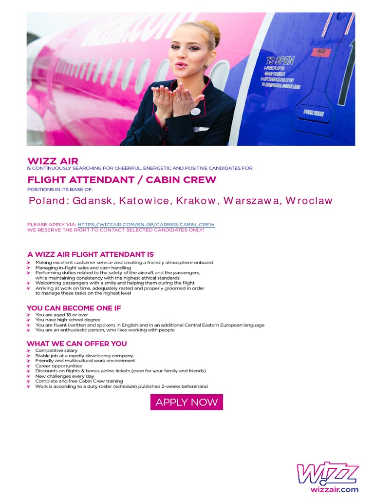 Wizz Air Flight Attendant / Cabin Crew: Poland: Gdansk, Katowice ...