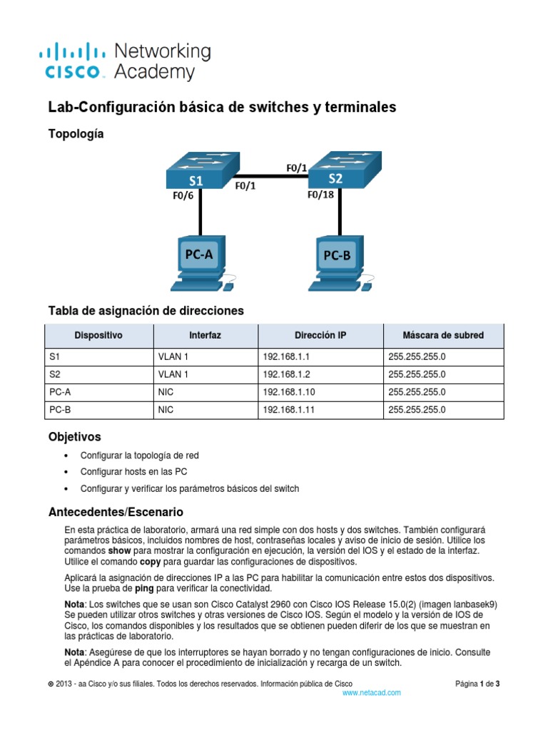2 9 2 Lab Basic Switch And End Device Configuration Realizado Pdf Dirección Ip