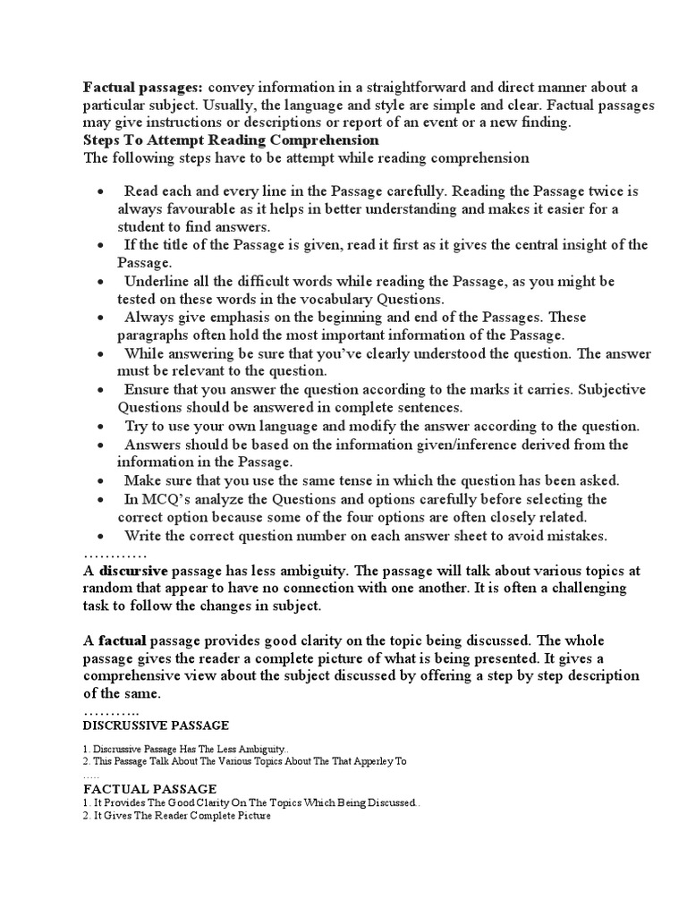 Factual Passage | PDF | Reading Comprehension | Question