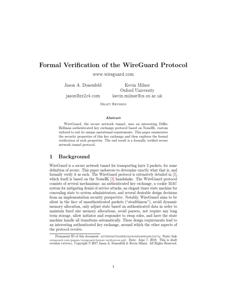 Formal Verification of The Wireguard Protocol: 1 Background | PDF | Cryptography | Secrecy