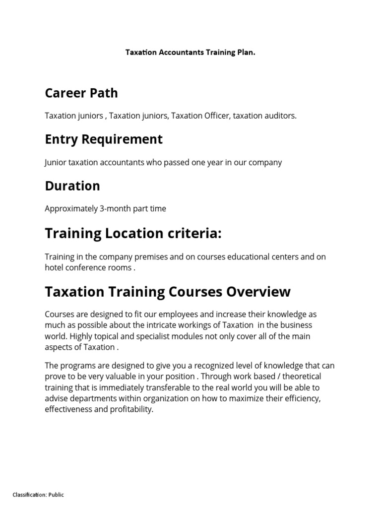 Training Plan Taxation | Download Free PDF | Accountant | Taxes