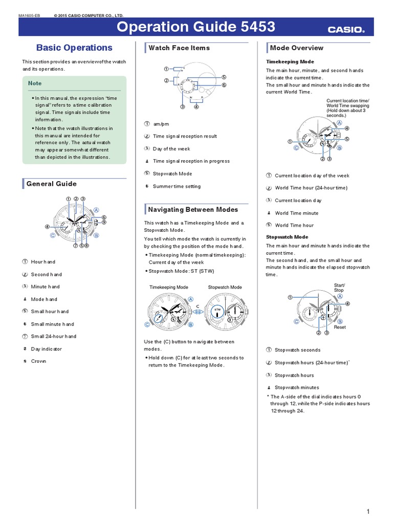 Casio Operation Guide 5453 | PDF | Daylight Saving Time | Time