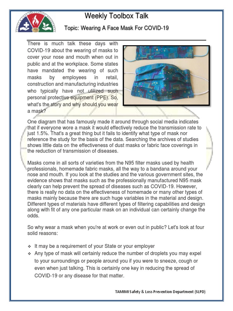 Wearing A Face Mask For COVID-19 | PDF | Workplace | Occupational ...