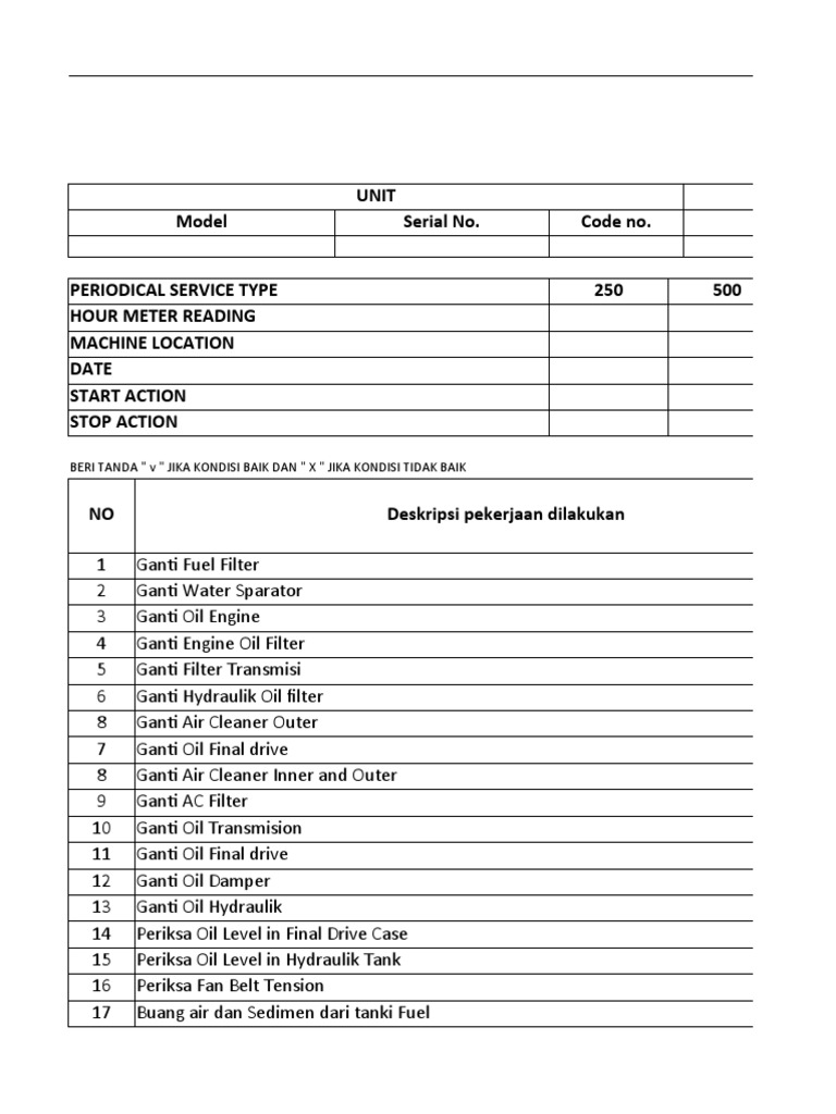 Inspection Sheet UNTUK Dozer | PDF | Mechanical Engineering ...