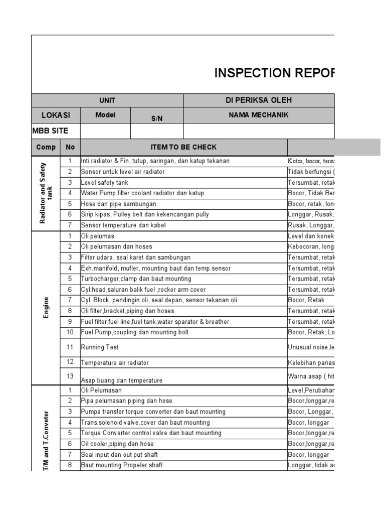 Inspection Sheet UNTUK ADT | PDF Inspection Sheet UNTUK ADT | PDF