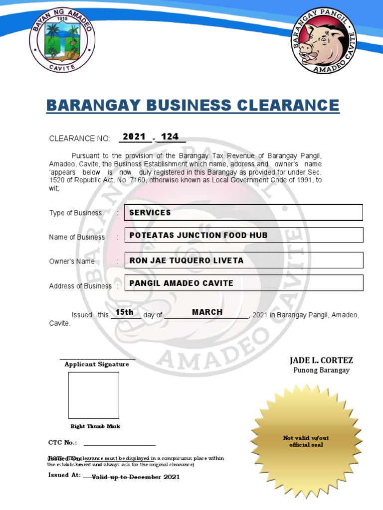 Barangay - Business - Clearance 2021 | PDF