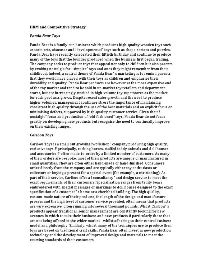HR Competitive Strategy - Panda Bear Case Study | PDF | Toys | Human ...