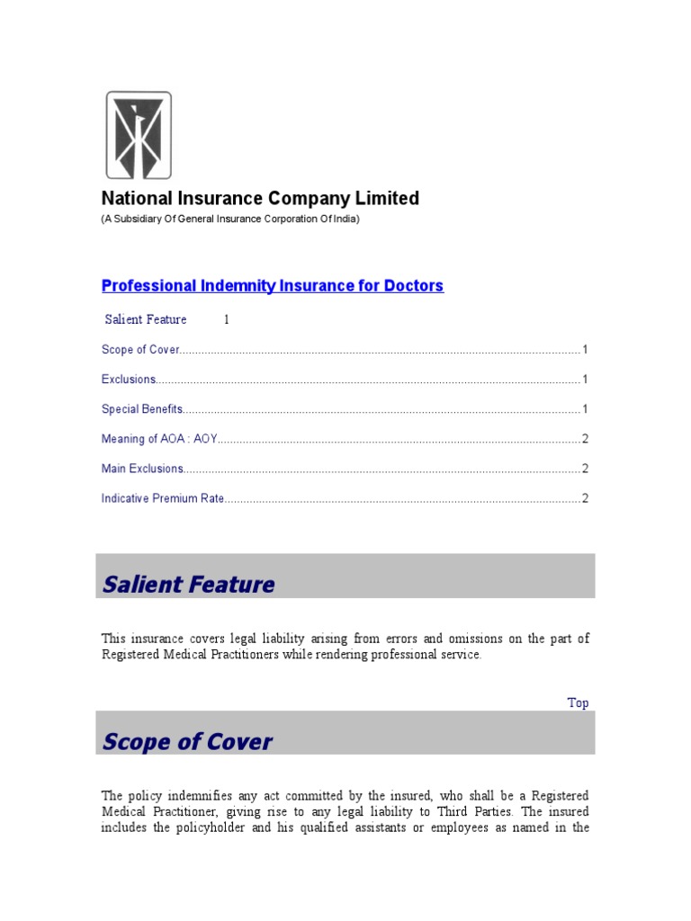 Salient Feature: National Insurance Company Limited | PDF | Liability ...