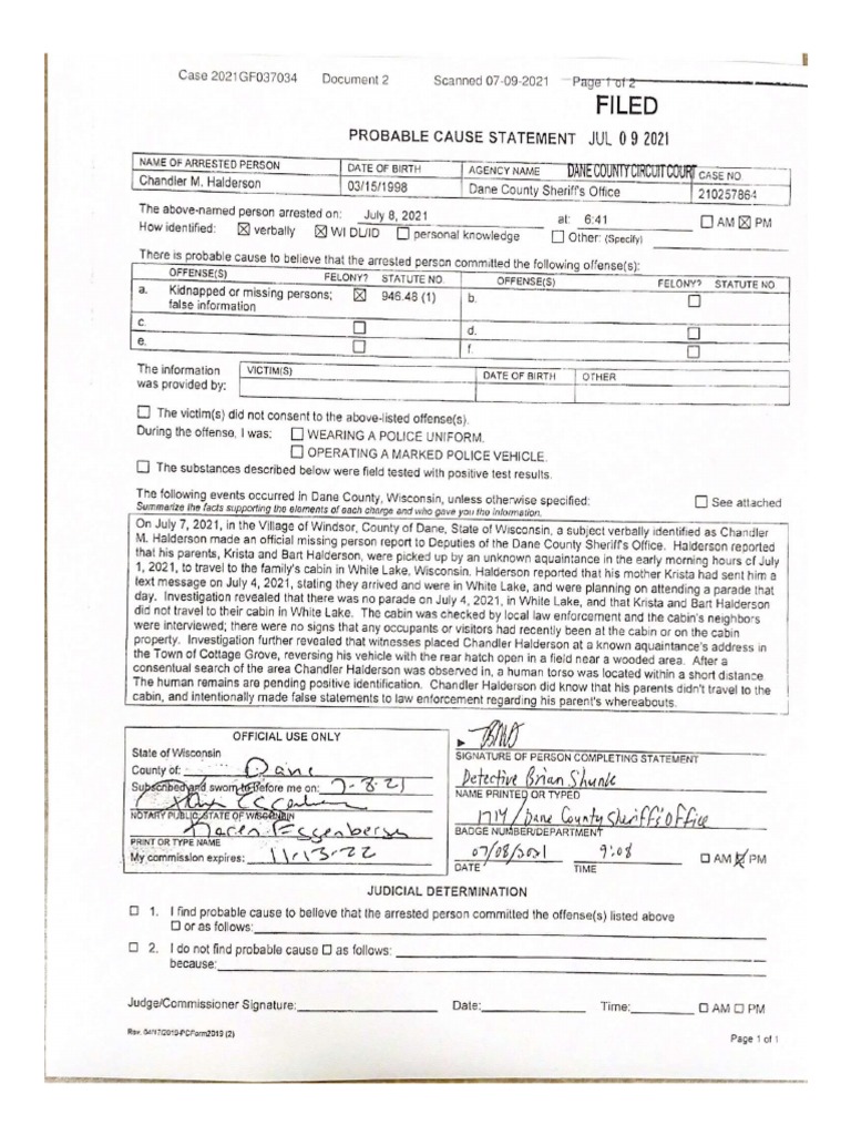 Halderson Probable Cause Statement | PDF