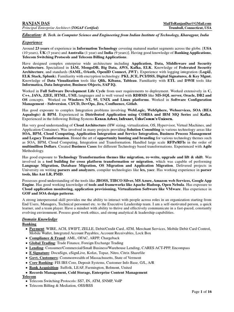 Ranjan Das Resume | PDF | Web Service | Business Process Management