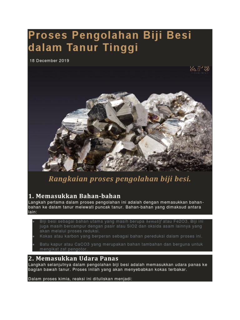 Proses Pengolahan Biji Besi Tanur Tinggi | PDF