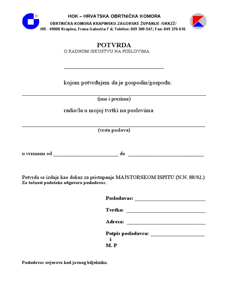 2644 - Potvrda o Radnom Iskustvu 2 | PDF