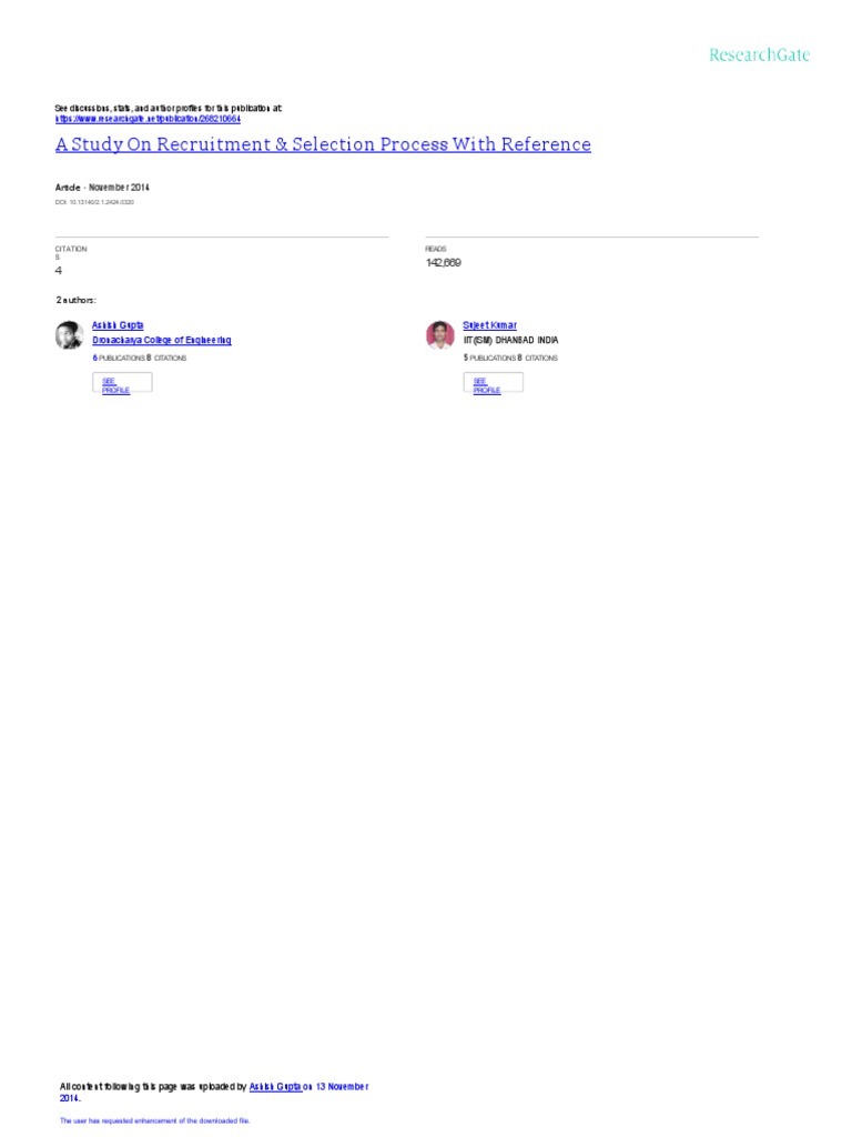 A Study On Recruitment & Selection Process With Reference: November ...