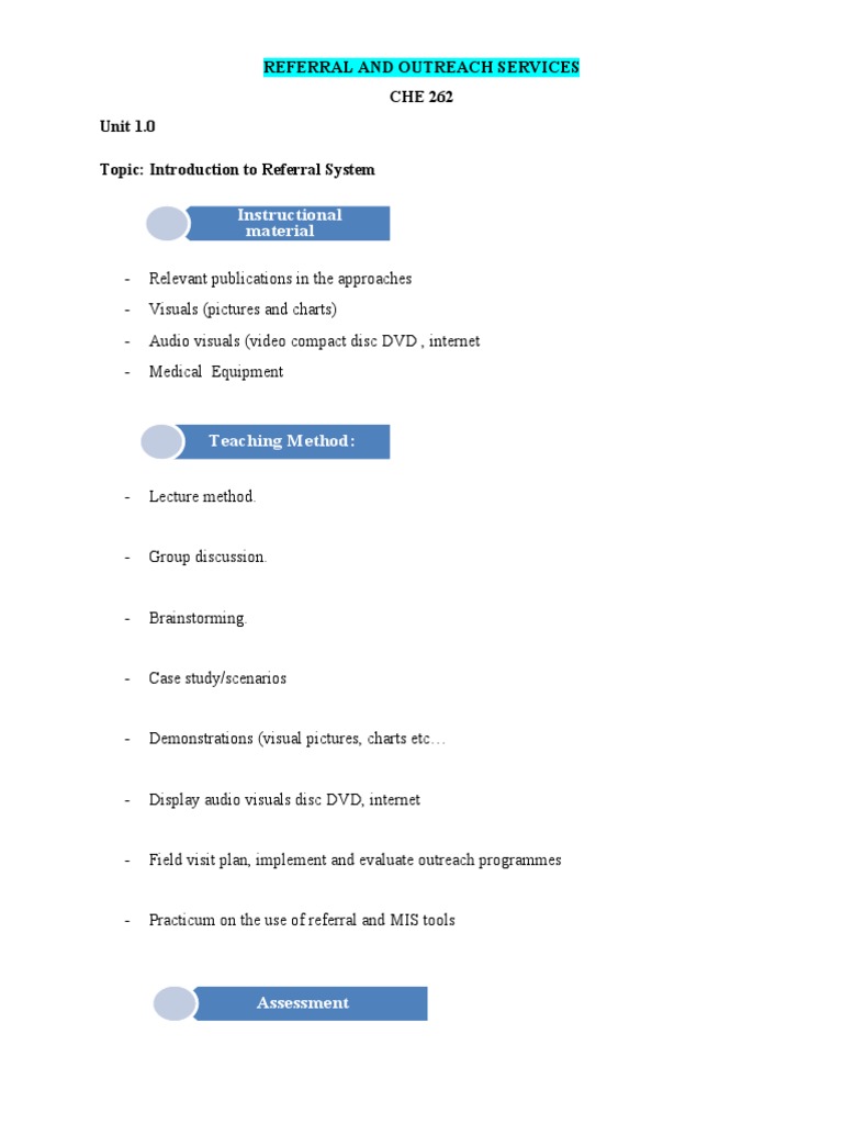Che 262 Referral System and Outreach Services | PDF | Patient | Clinic