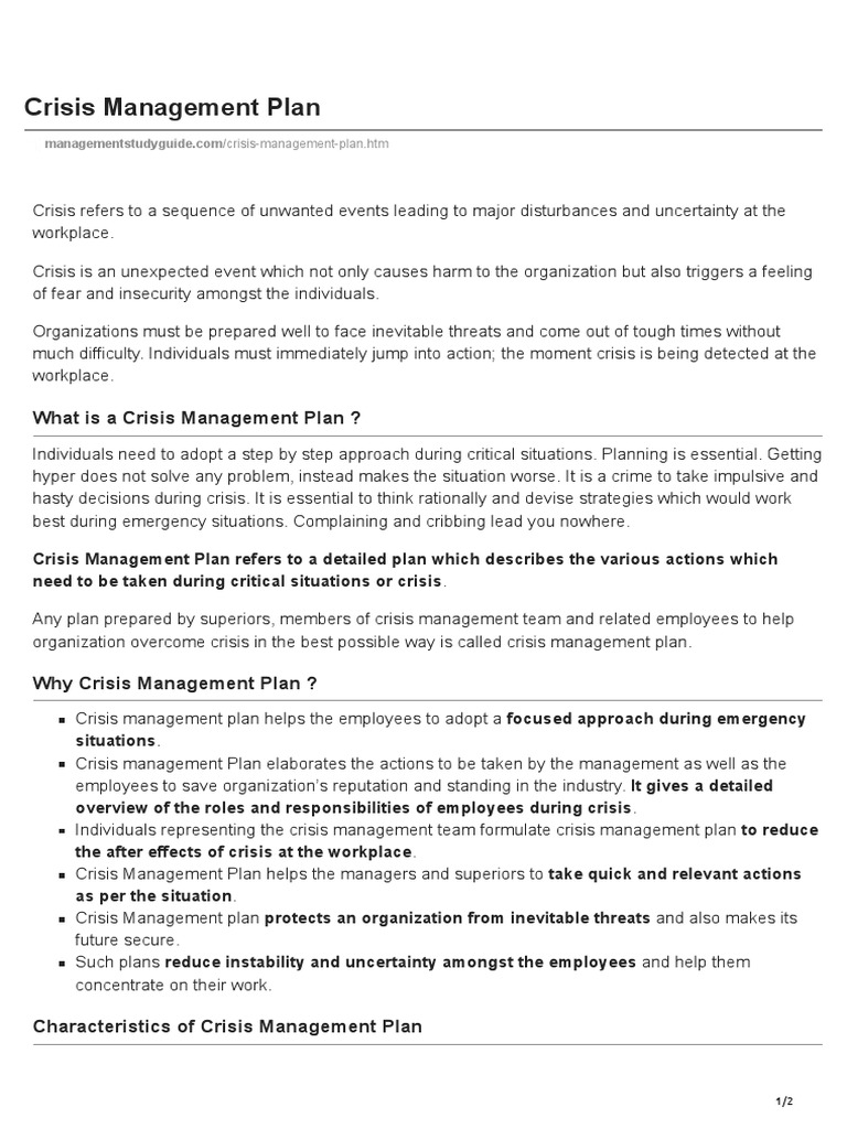 Crisis Management Plan | PDF | Crisis Management | Cognition
