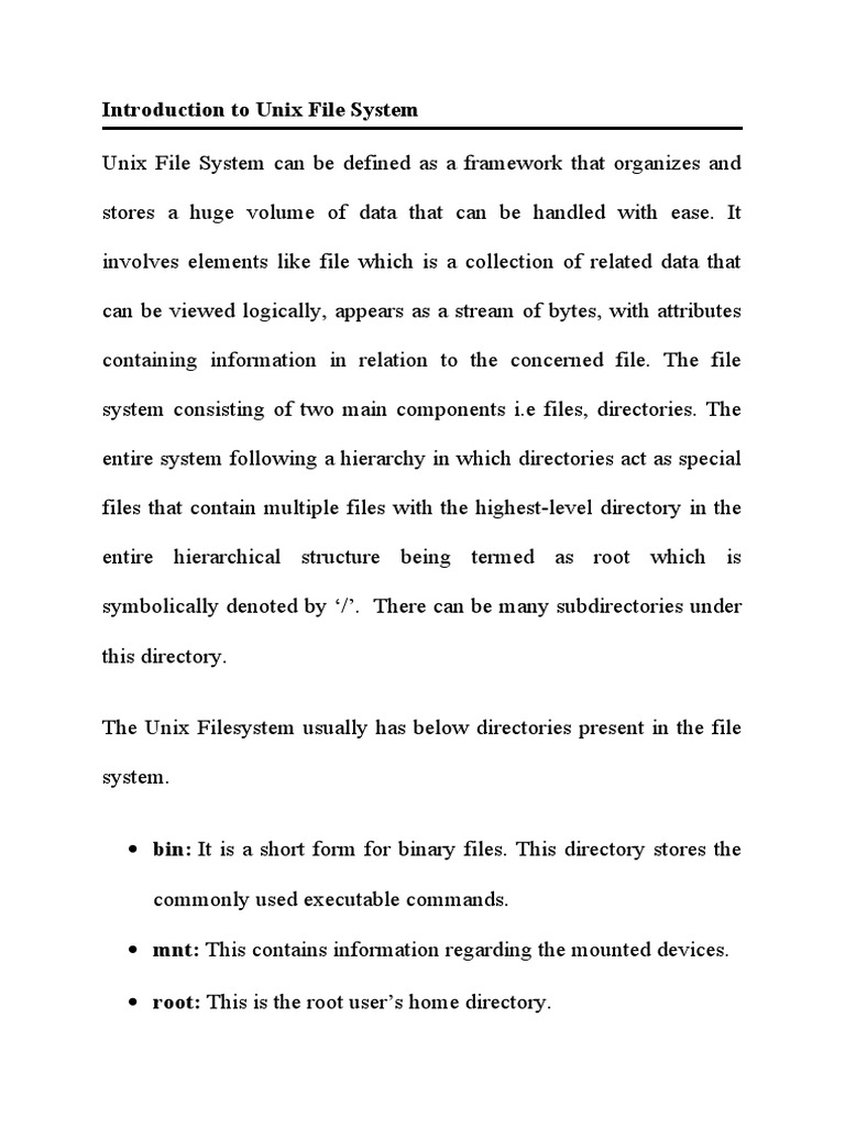 Introduction To Unix File System | PDF | File System | Computer File Introduction To Unix File System | PDF | File System | Computer File
