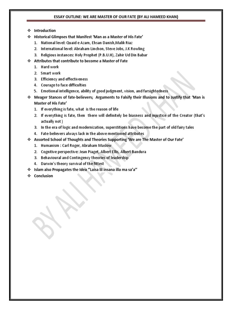 Masters of Our Fate: An Essay Outline | PDF