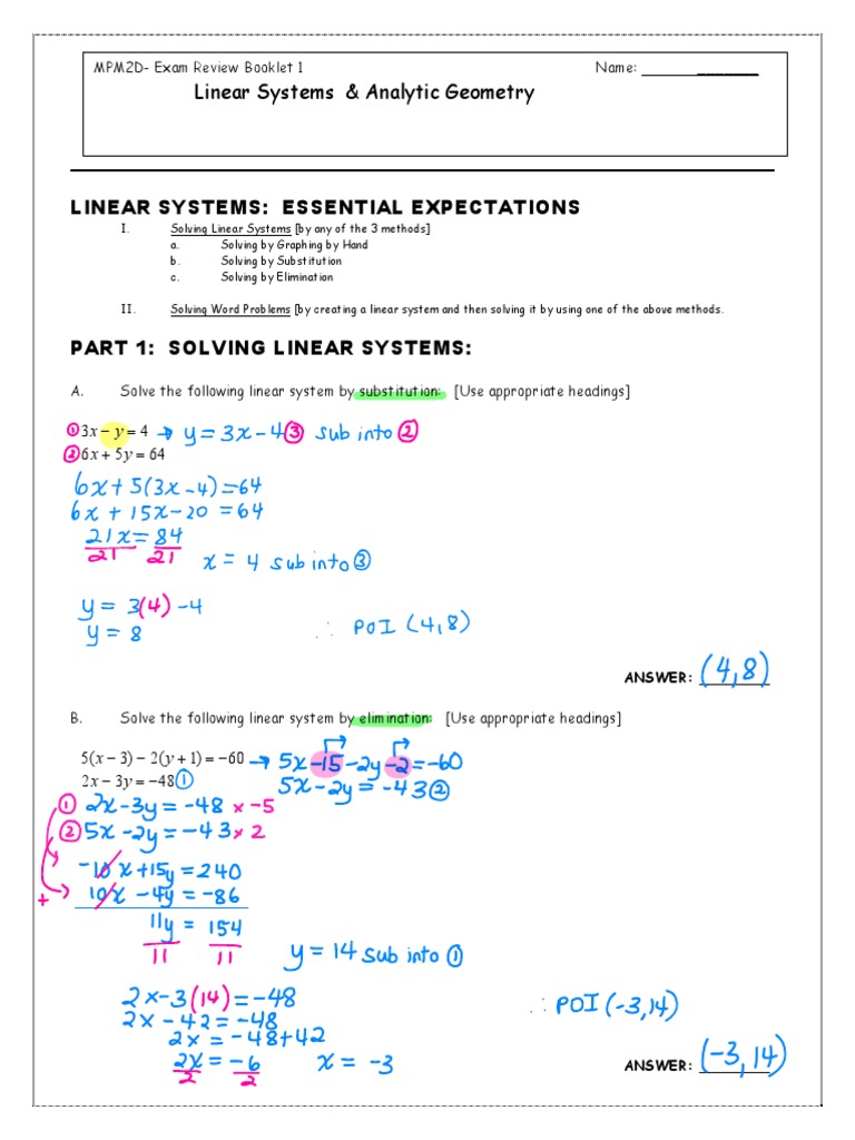 Linear Systems Review Solutions | PDF | System Of Linear Equations ...