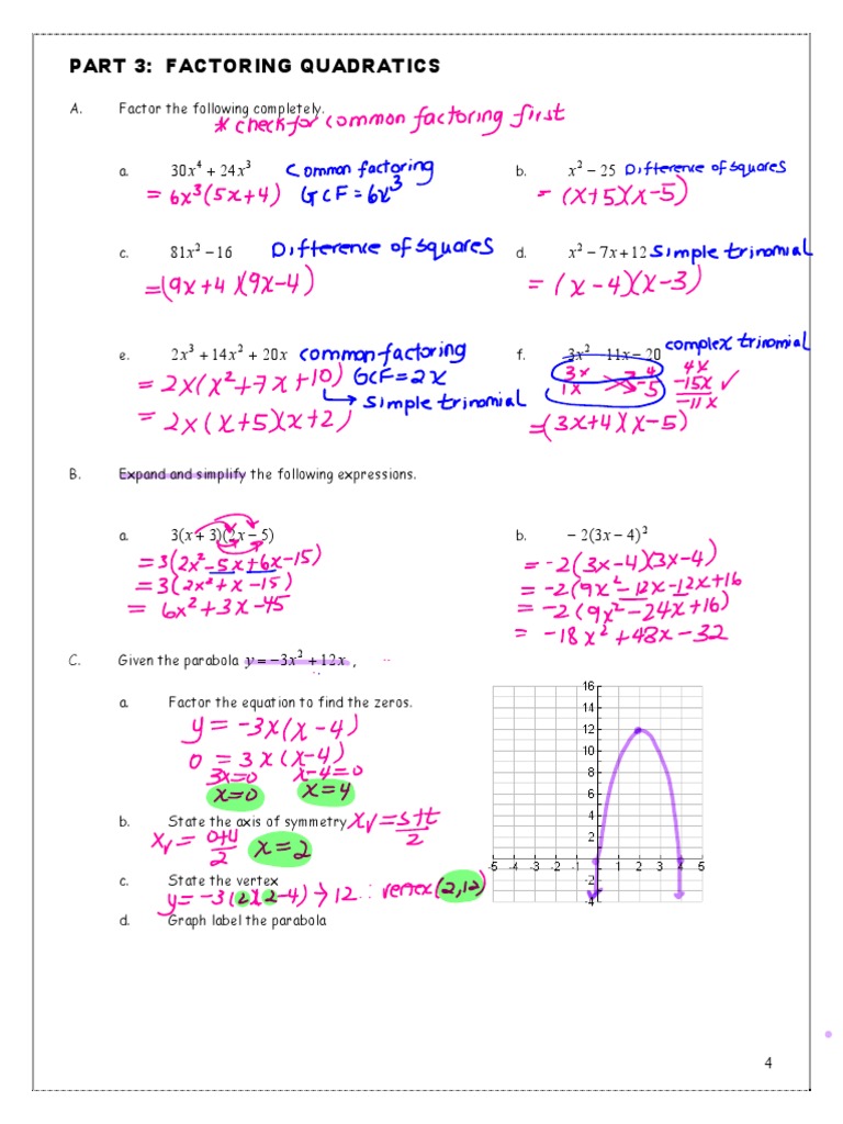 Factoring Quadratics and Parabolas Guide | PDF