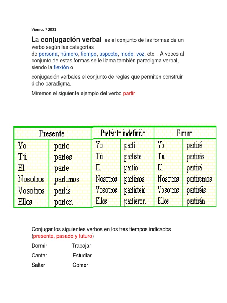 Conjugación de verbos en tres tiempos | PDF | Estudios de idiomas ...