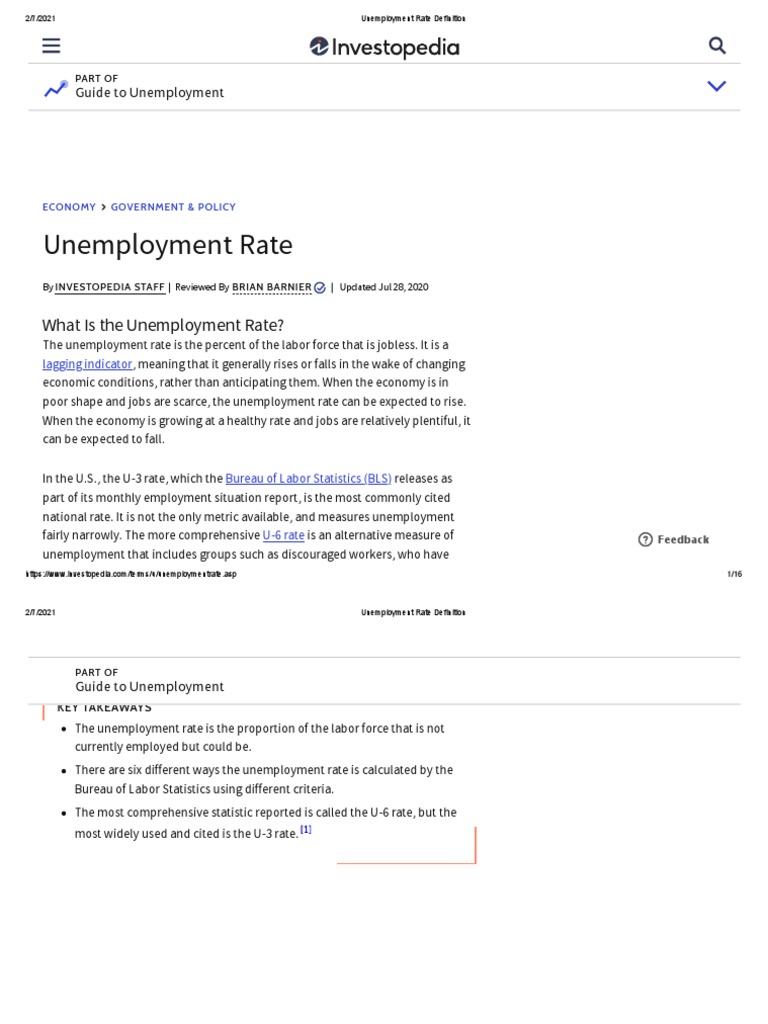 Unemployment Rate Definition | PDF | Discouraged Worker | Unemployment