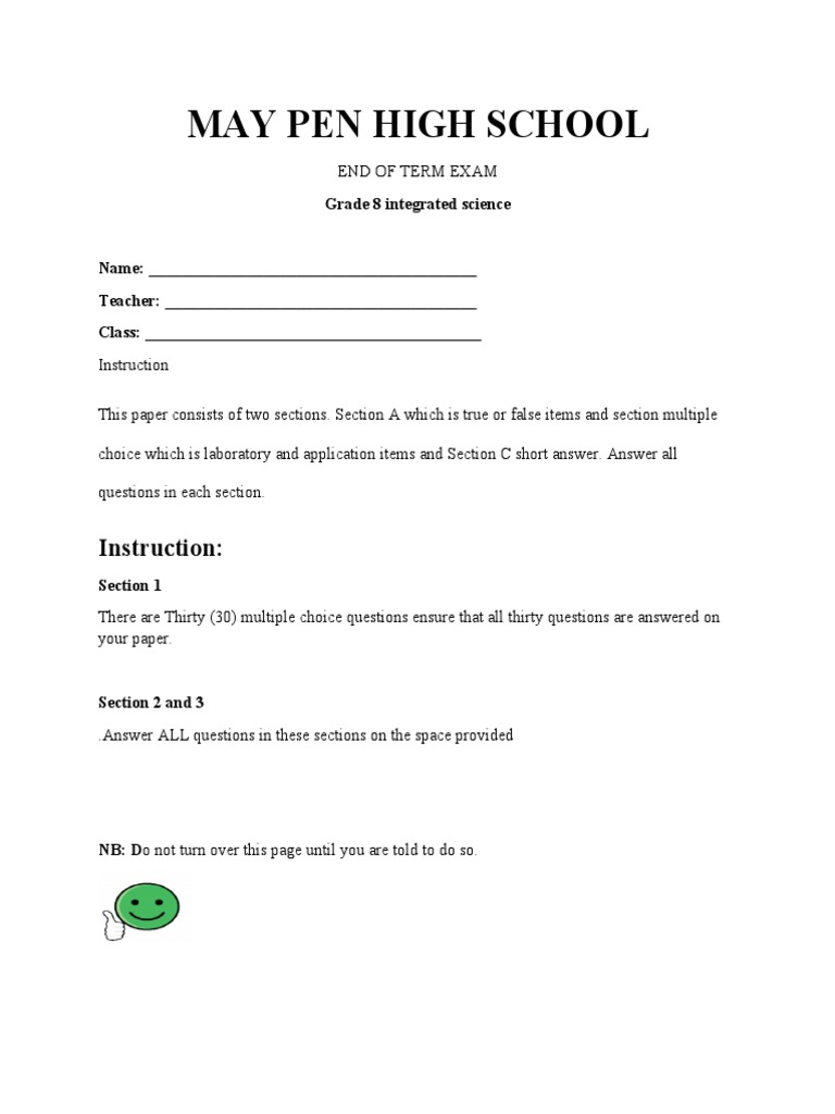 Grade 8 Integrated Science Exam Paper | PDF | Test (Assessment) | Tests