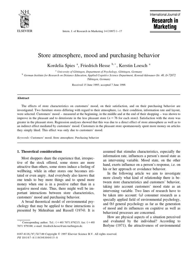 Store Atmosphere, Mood and Purchasing Behavior | PDF | Dependent And ...