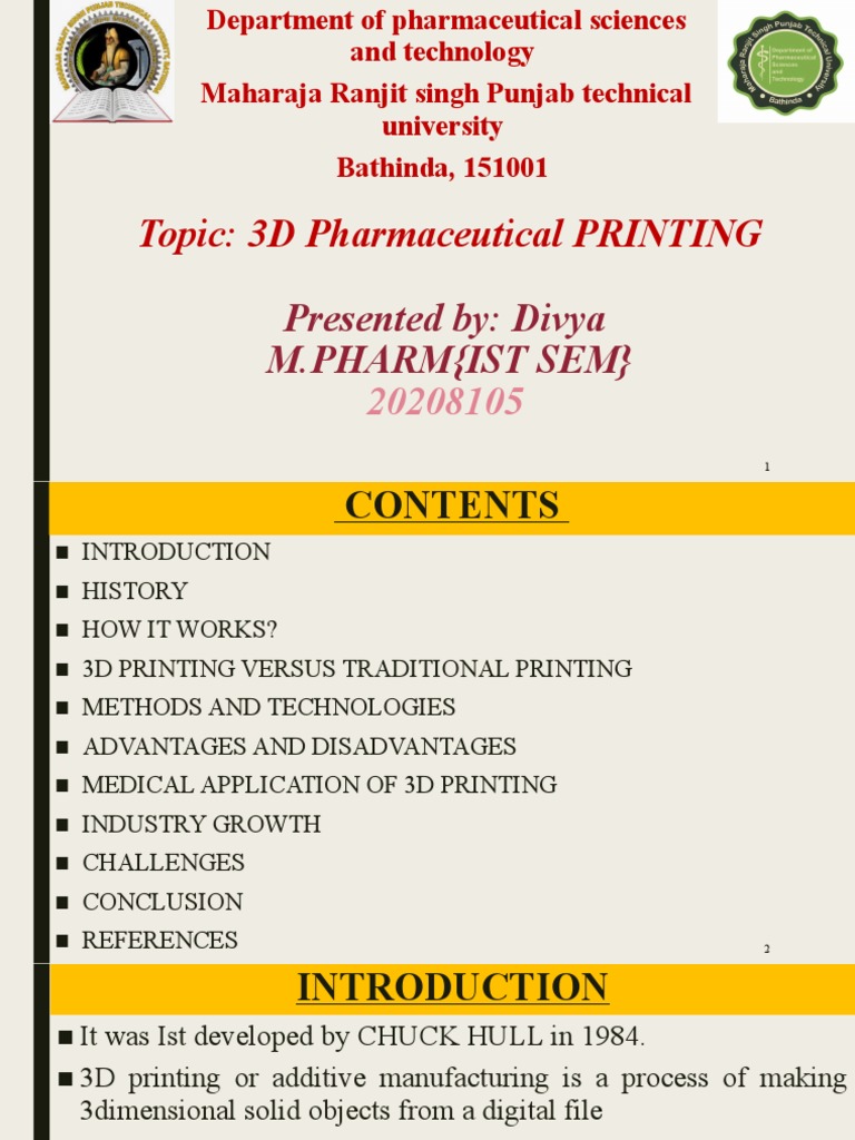 3d Pharmaceutical Printing | PDF | 3 D Printing | Tablet (Pharmacy)