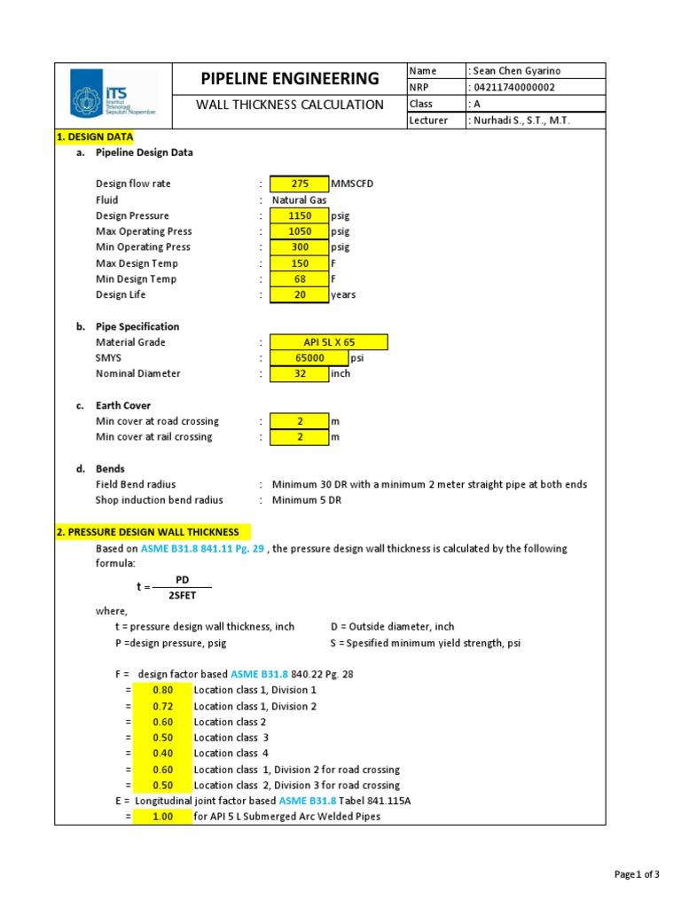 Pipeline Engineering: Wall Thickness Calculation | PDF | Pipe (Fluid ...