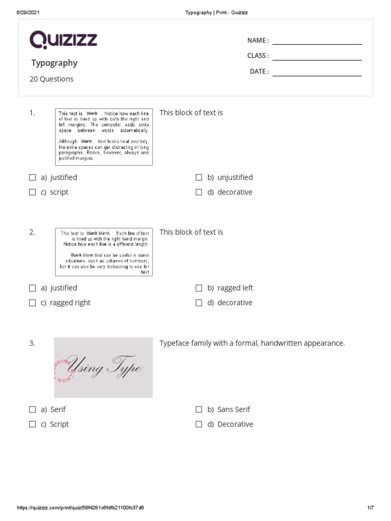 Typography Quiz: 20 Questions | PDF | Serif | Typography