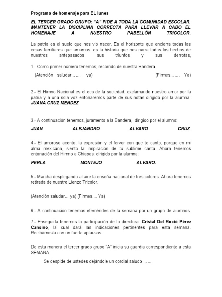 Programa de Homenaje para EL Lunes | PDF | México | Agitación