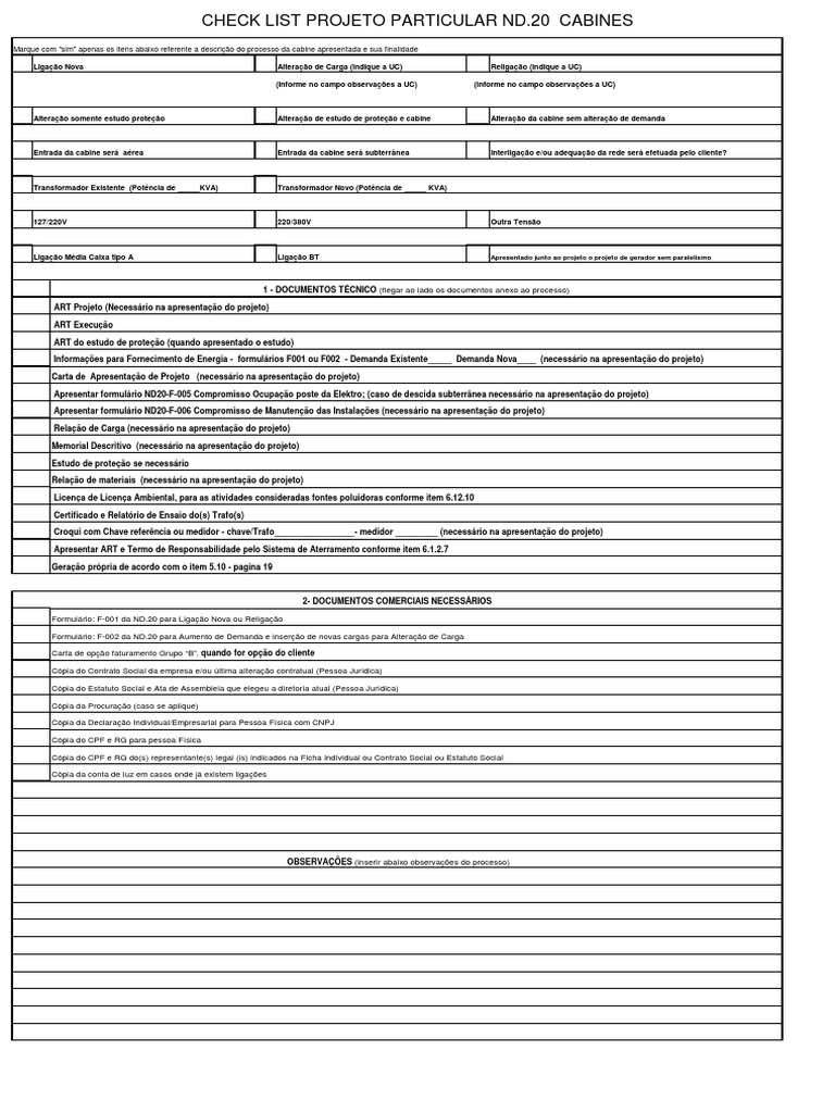 Check List Projeto Paticular - Cabine Primária | PDF | Science ...