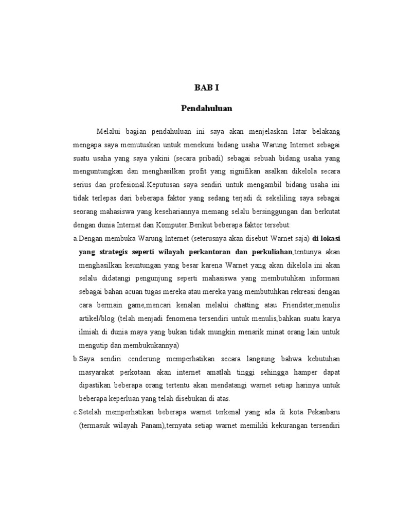 Contoh Proposal Wirausaha Warnet | PDF