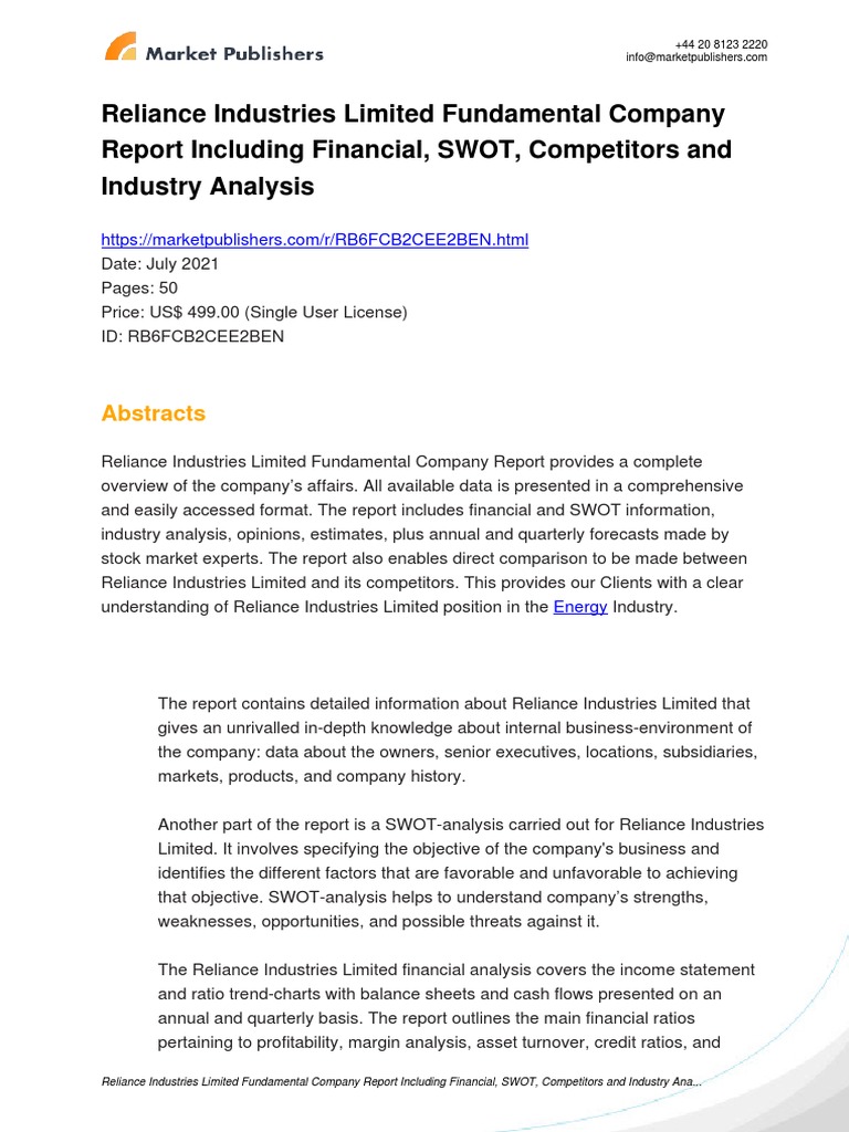 Reliance Industries Limited Swot Analysis Bac | PDF | Swot Analysis ...