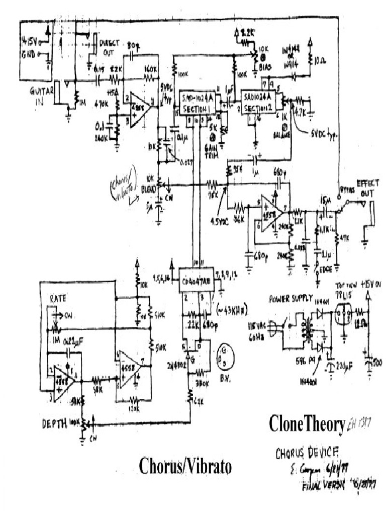 Electro Harmonix Clone Theory Chorus, Vibrato Schematic | PDF
