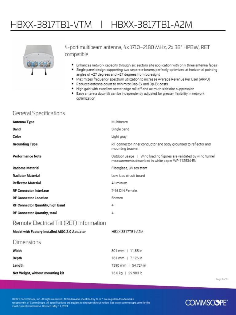 Hbxx-3817Tb1-Vtm - Hbxx-3817Tb1-A2M: 4-Port Multibeam Antenna, 4X 1710 ...