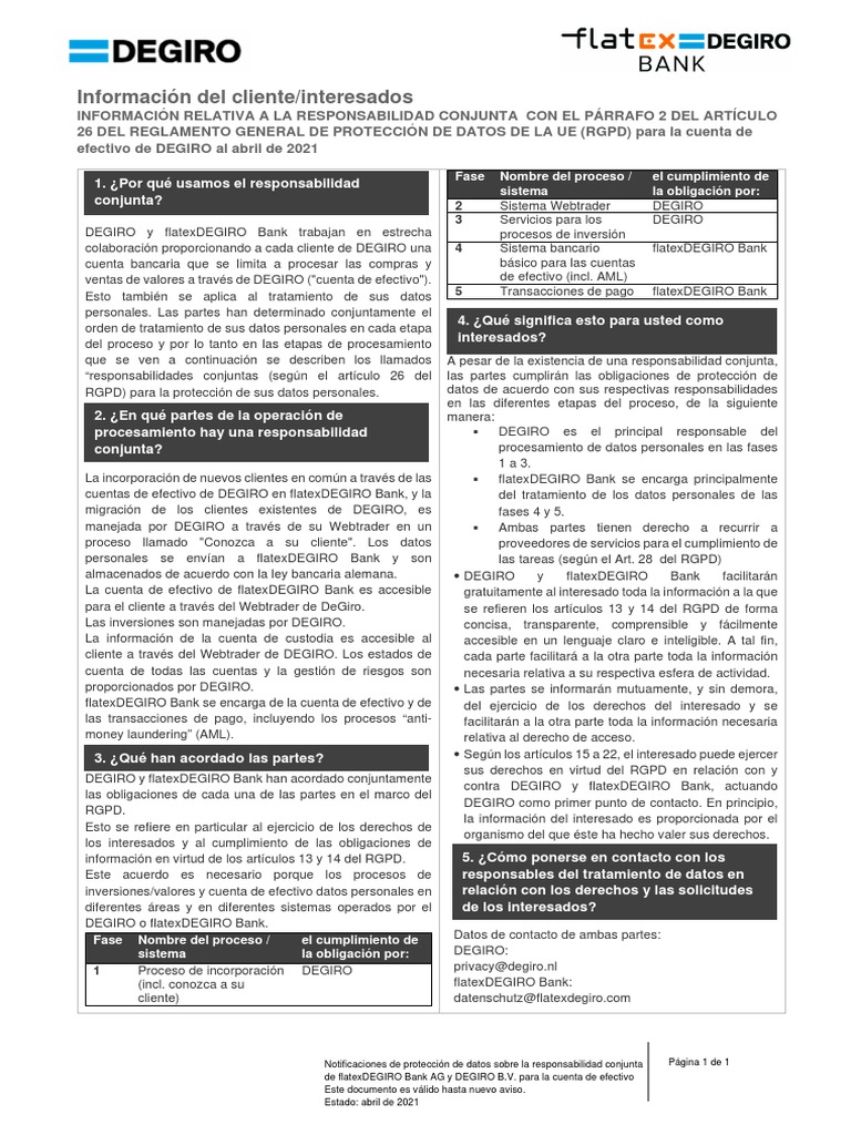 Responsabilidad conjunta RGPD DEGIRO y flatexDEGIRO | PDF | Business ...