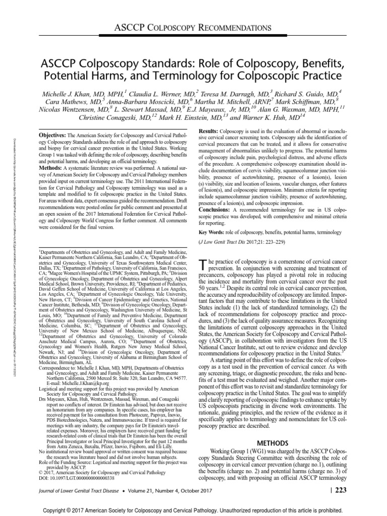 ASCCP Colposcopy Standards Role of Colposcopy,.3 | PDF | Cervical ...
