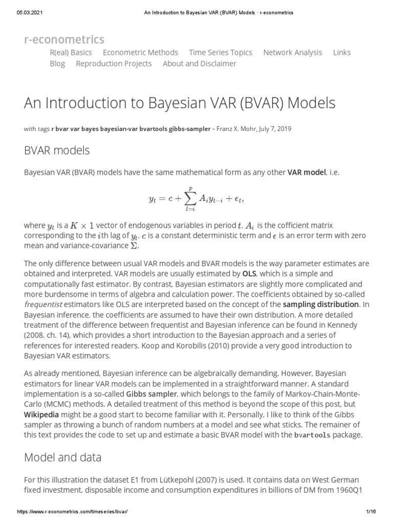 An Introduction To Bayesian VAR (BVAR) Models R-Econometrics | PDF | Vector Autoregression ...