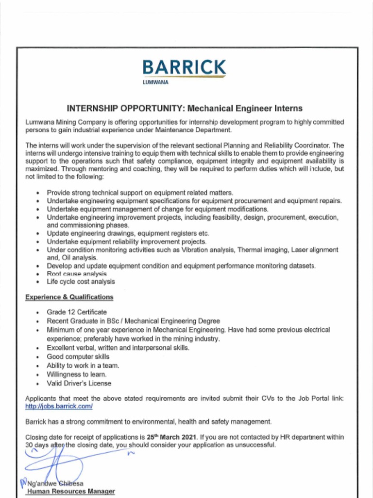 Advert - Mechanical Engineer Intern | PDF