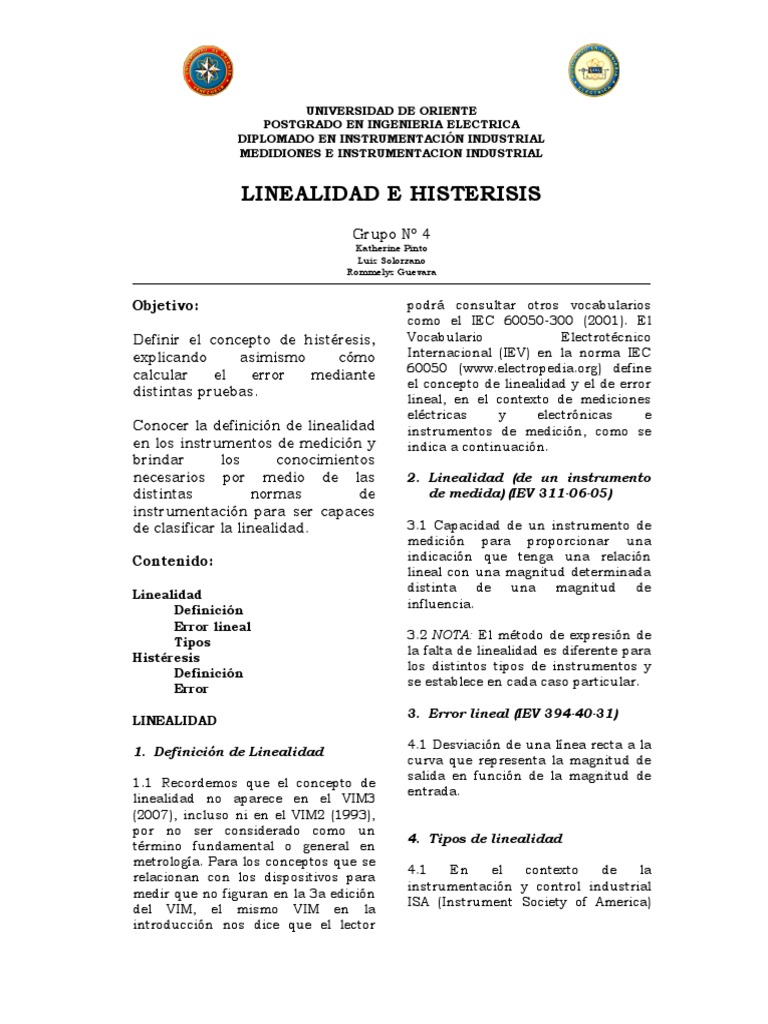 Linealidad e Histéresis en Medición | PDF | Calibración | Medición