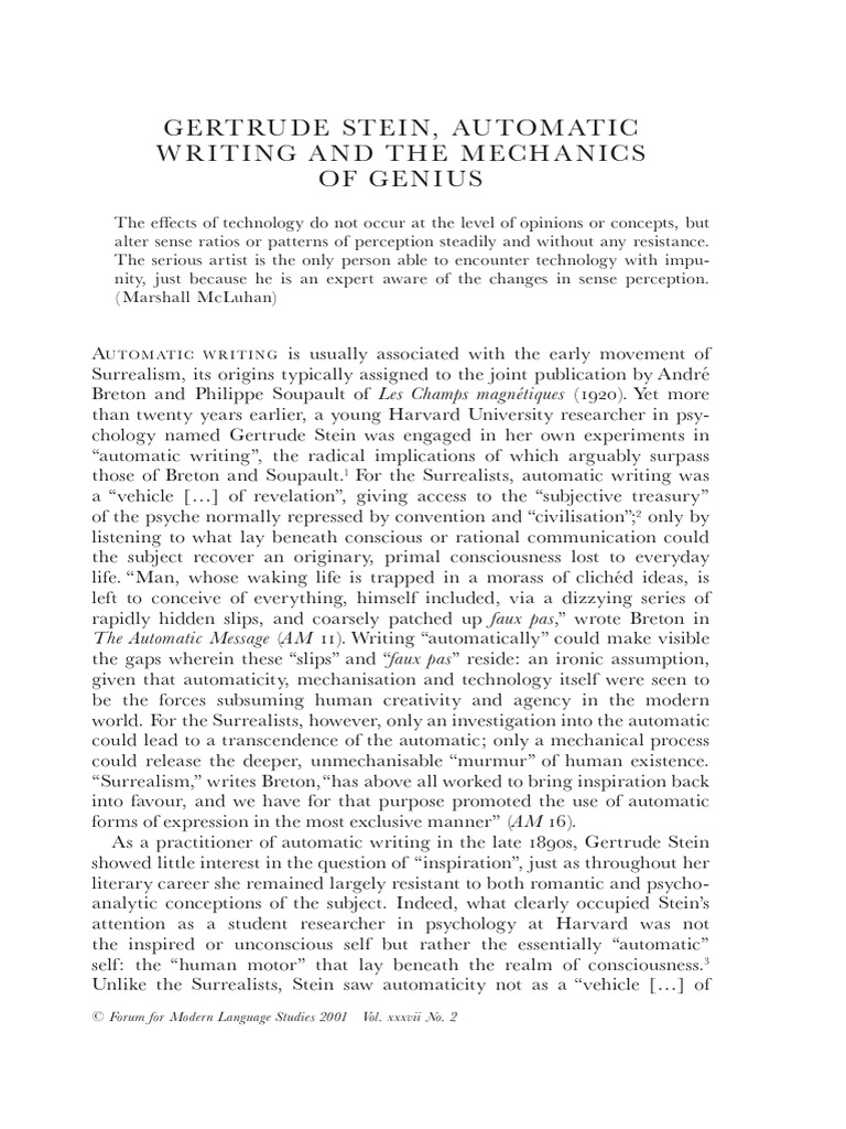 Stein Automatic Writing | PDF | Gertrude Stein | Surrealism