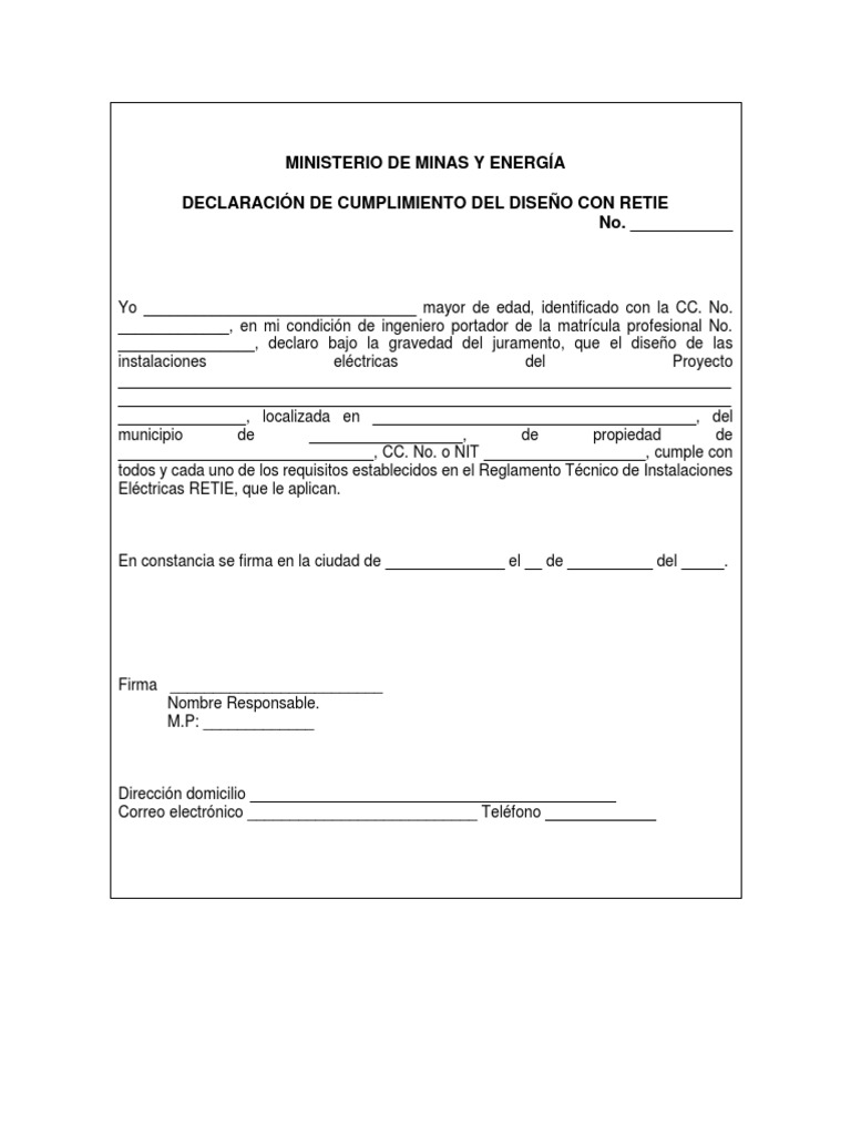 Formato Declaracion RETIE | PDF