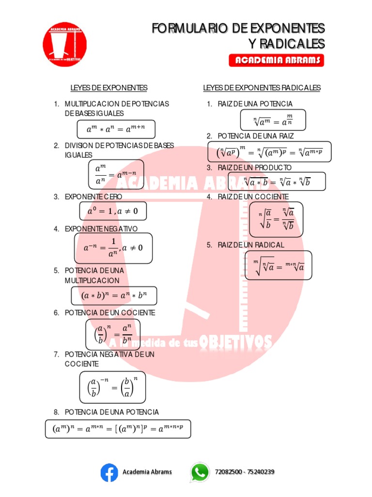 Formulario de Exponentes Aa | PDF