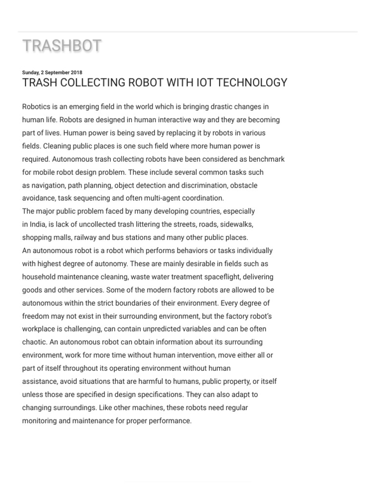 Autonomous Trash Collecting Robot with IoT | PDF | Robot | Robotics