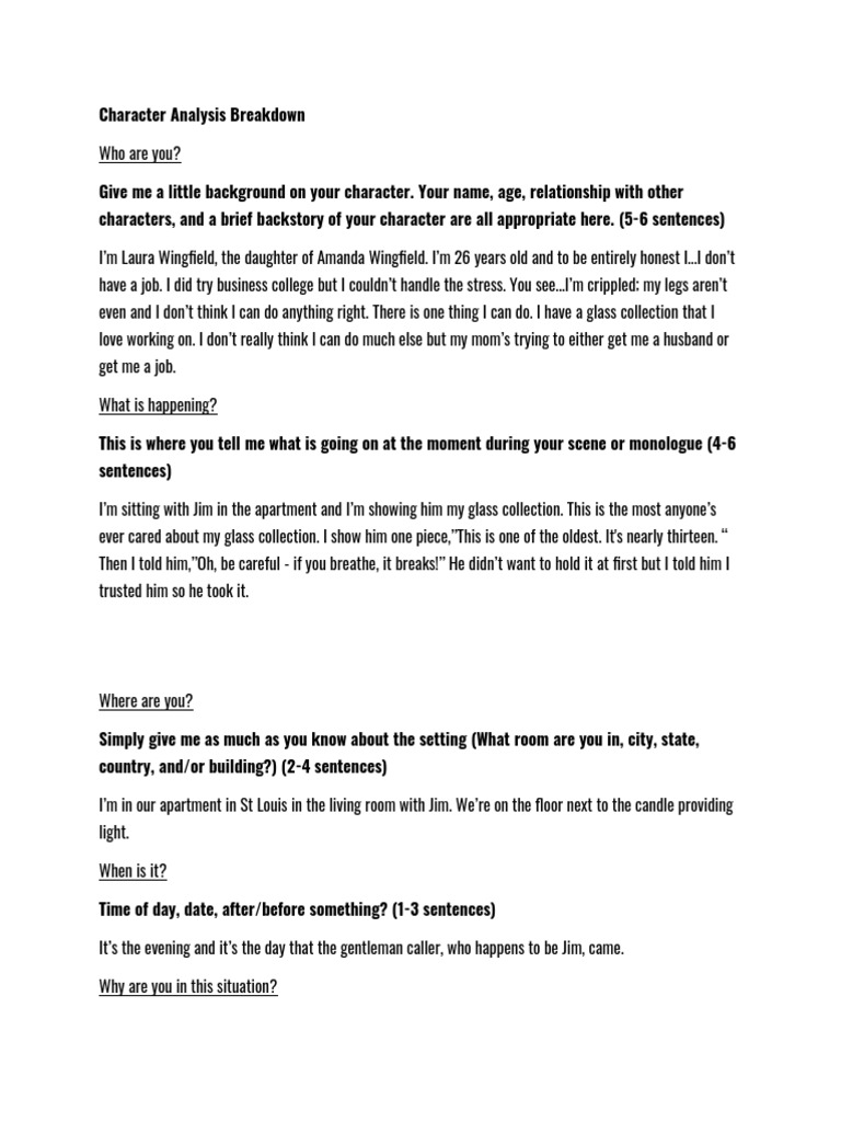 Trey Lintner-Character Analysis-Laura Wingfield | PDF | Self ...