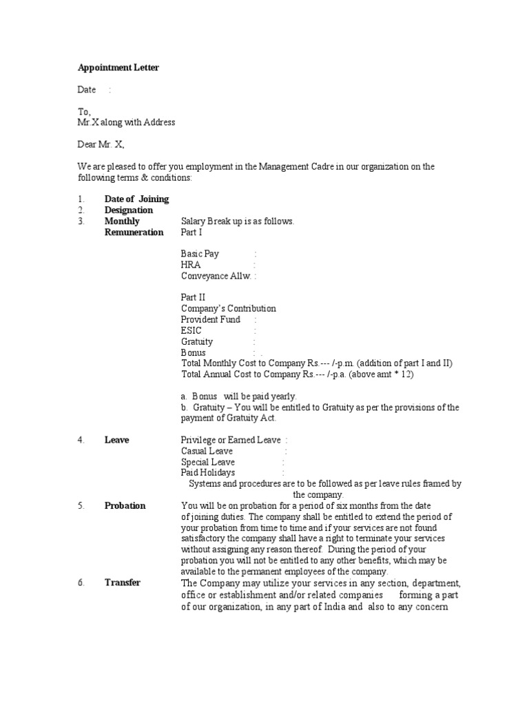 Appointment Letter | PDF | Employment | Patent